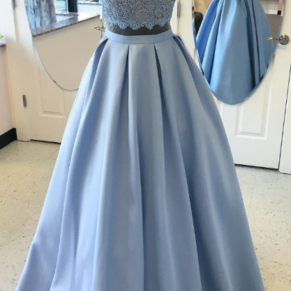 Lace Top Prom Dresses, 2 Piece Prom Dress , Satin Prom Dresses , High ...