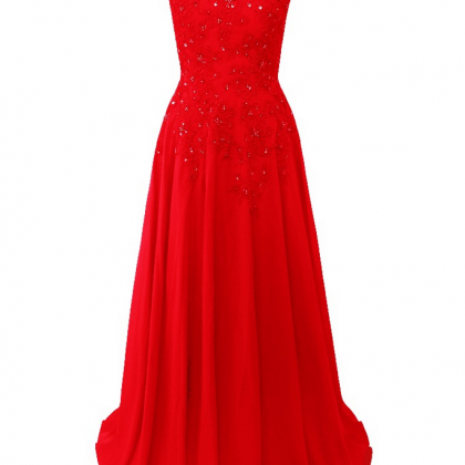 Luxury Red Chiffon Appliques Bead Long A-line Evening Dresses Cap ...