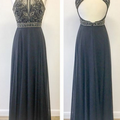 Open Back Black Beaded Prom Dress,Prom Dresses,Long Evening Dresses on ...
