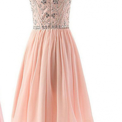 Blush Pink Beaded Chiffon Cute Graduation Dresses, Homecoming Prom ...