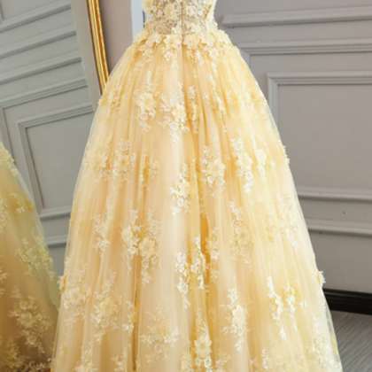 Fashion Prom Dresses,spring Yellow Lace Customize Long A-line Senior ...