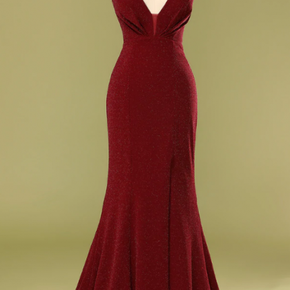 Burgundy V-neck Evening Dress on Luulla