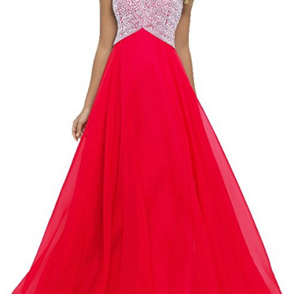 Modest Sweetheart Evening Dress A-line Beaded Chiffon Long Prom Gown on ...