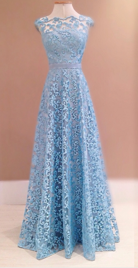 Lace Prom Dresses,blue Prom Dress,modest Prom Gown,a Line Prom Gown ...