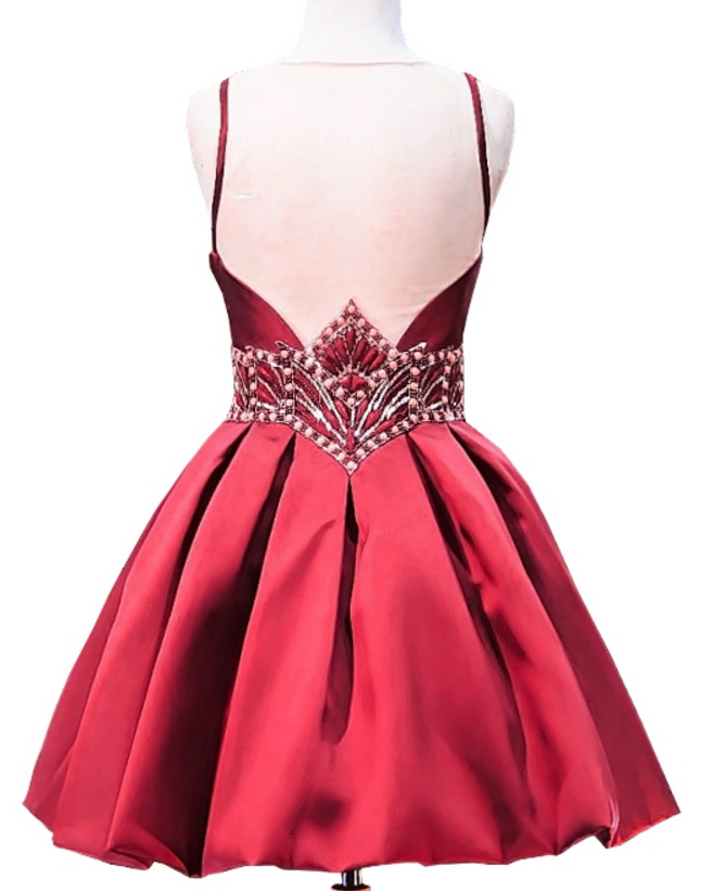 Sweet A-line V-neck Sheer Back Beaded Crystals 8th Grade Prom Dresses ...