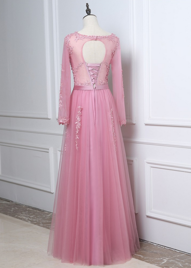 Rose Pink Real Sample Prom Evening Dresses With Long Sleeves Lace ...