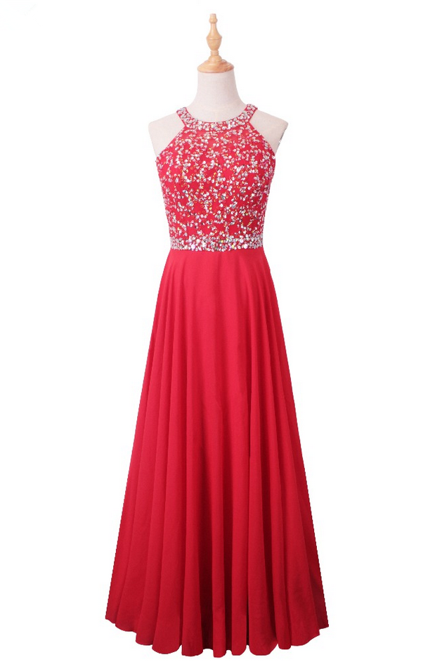Charming Long A-line Red Blue Chiffon Beaded Top Evening Dresses Sexy ...