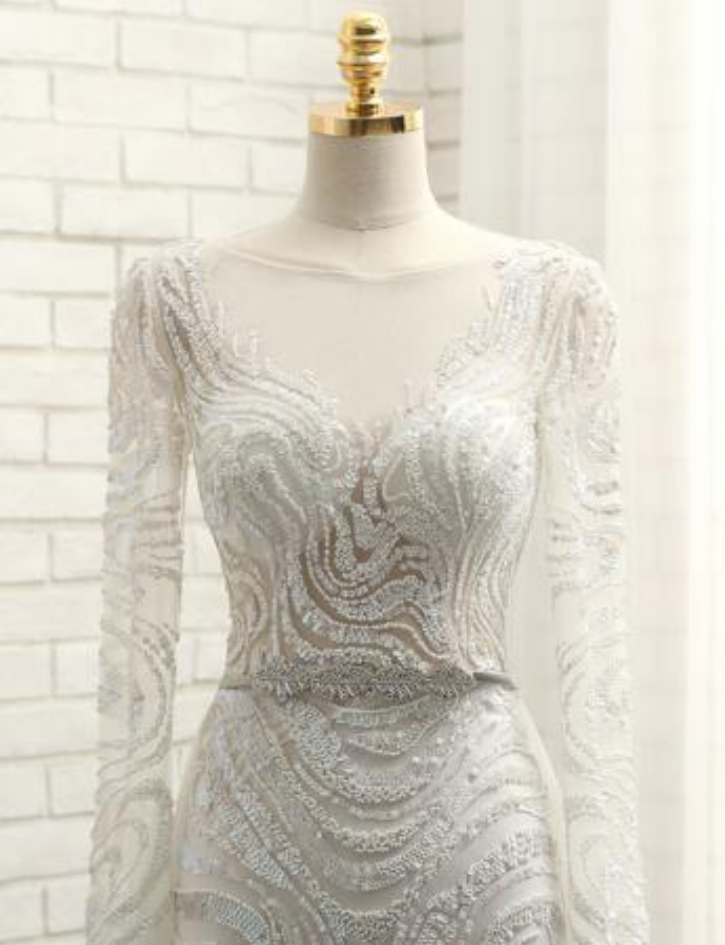 Real Image Luxury Bridal Gown Mermaid Wedding Dresses With Long Sleeve ...