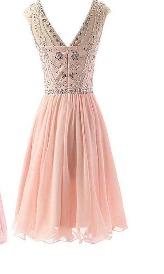 Blush Pink Beaded Chiffon Cute Graduation Dresses, Homecoming Prom ...