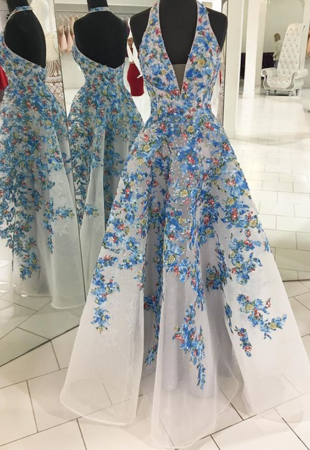 V-neck Prom Dresses,open Back Prom Dresses,prom Dresses With Applique ...
