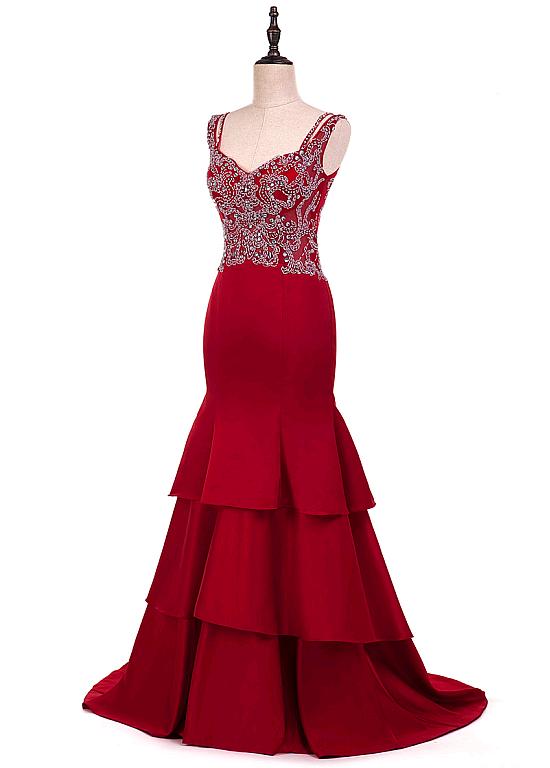 Fabulous Satin V Neck Neckline Mermaid Evening Dresses With Beaded