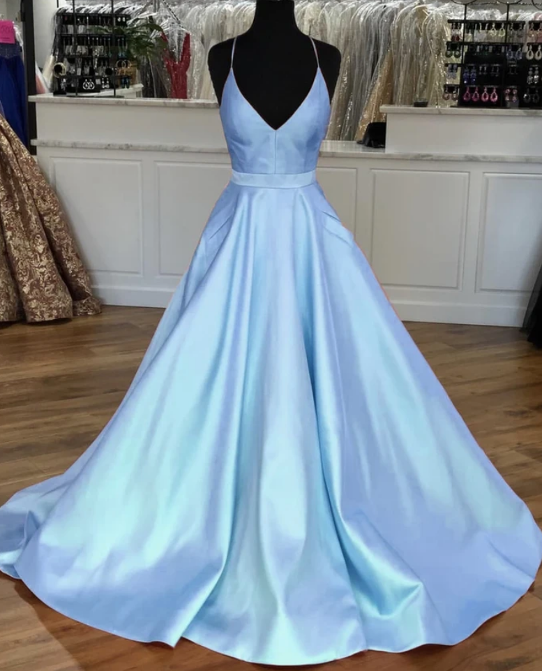 Prom Dresses,satin V-neck Cross Back Prom Dresses on Luulla