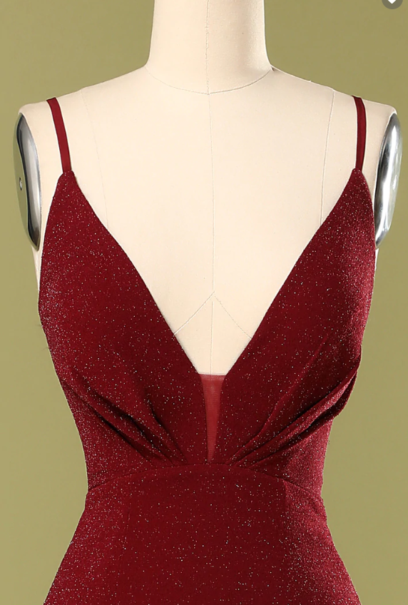 Burgundy V-neck Evening Dress on Luulla