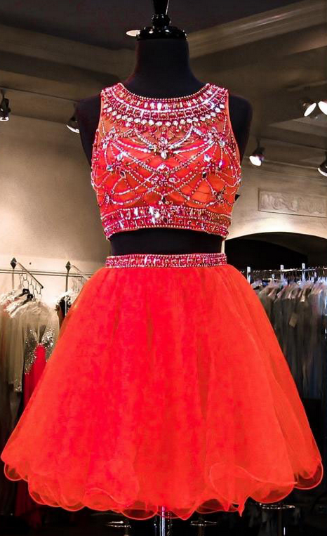 Sparkling Red Crystal Beaded Jewel Neck Short Prom Dress, Key Hole Back ...