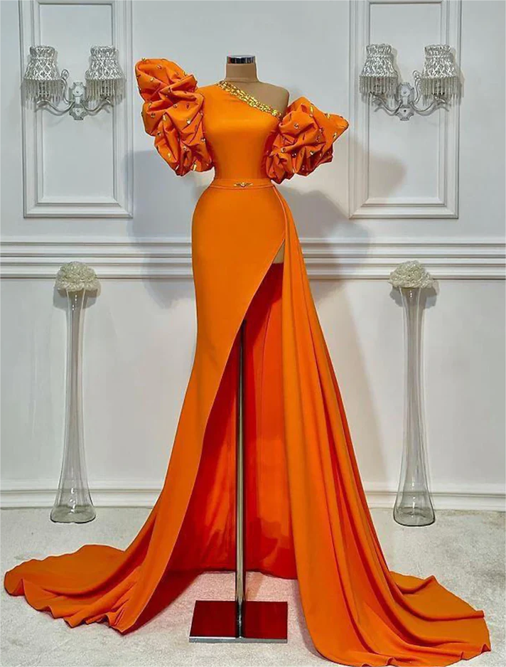 A-line Evening Gown Floral Dress Masquerade Court Train Short Sleeve ...