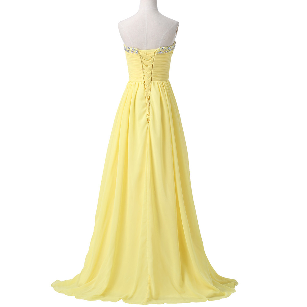 Beaded Trimmed Yellow Ruched Chiffon Sweetheart Floor Length A-line ...
