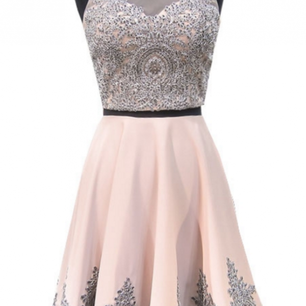 Sweet 8th Grade Prom Dress A-line Scoop Neckline Beaded Lace Short Two ...