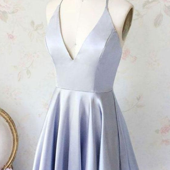 Simple Blue V Neck Short Prom Dress, Blue Homecoming Dress on Luulla