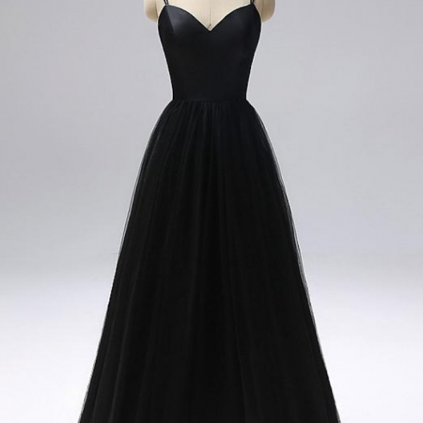 In Stock Gorgeous Satin And Tulle Spaghetti Straps Neckline A Line