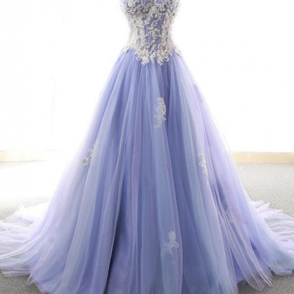 Bateau Neck Pearl Lace Appliques Short Prom Dress, Ice Blue A-line Sash ...