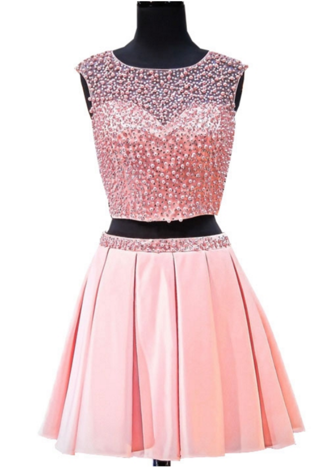 Lovely 8th Grade Prom Dresses A Line Scoop Pearls Beaded Two Piece