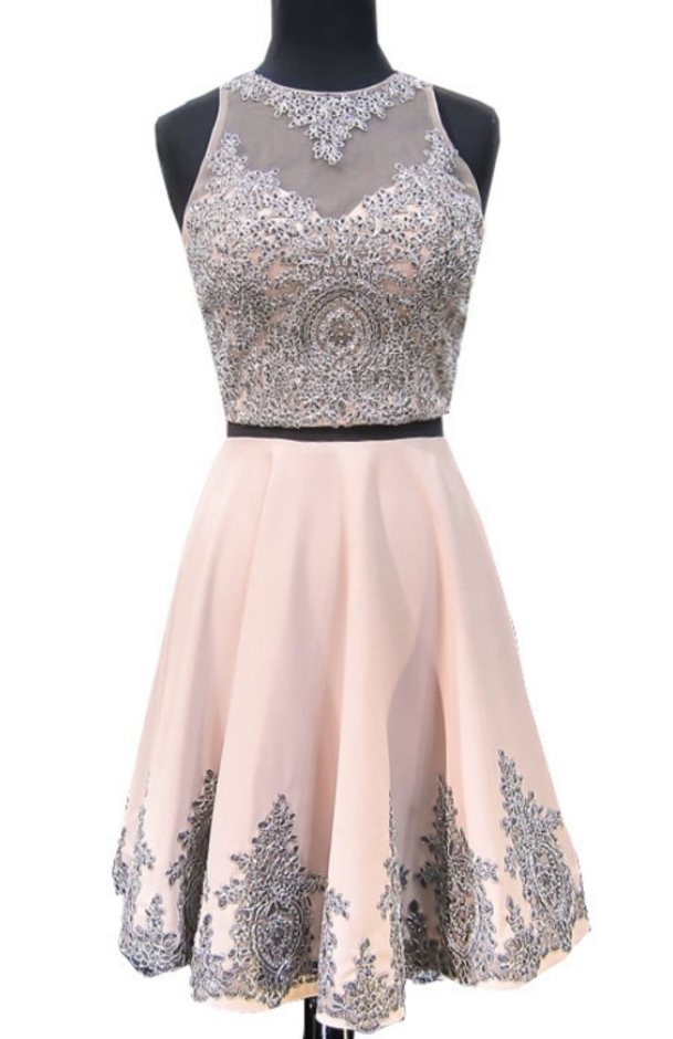 Sweet 8th Grade Prom Dress A-line Scoop Neckline Beaded Lace Short Two ...