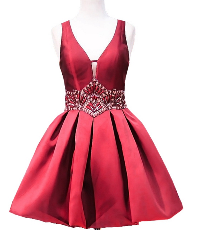 Sweet A-line V-neck Sheer Back Beaded Crystals 8th Grade Prom Dresses ...