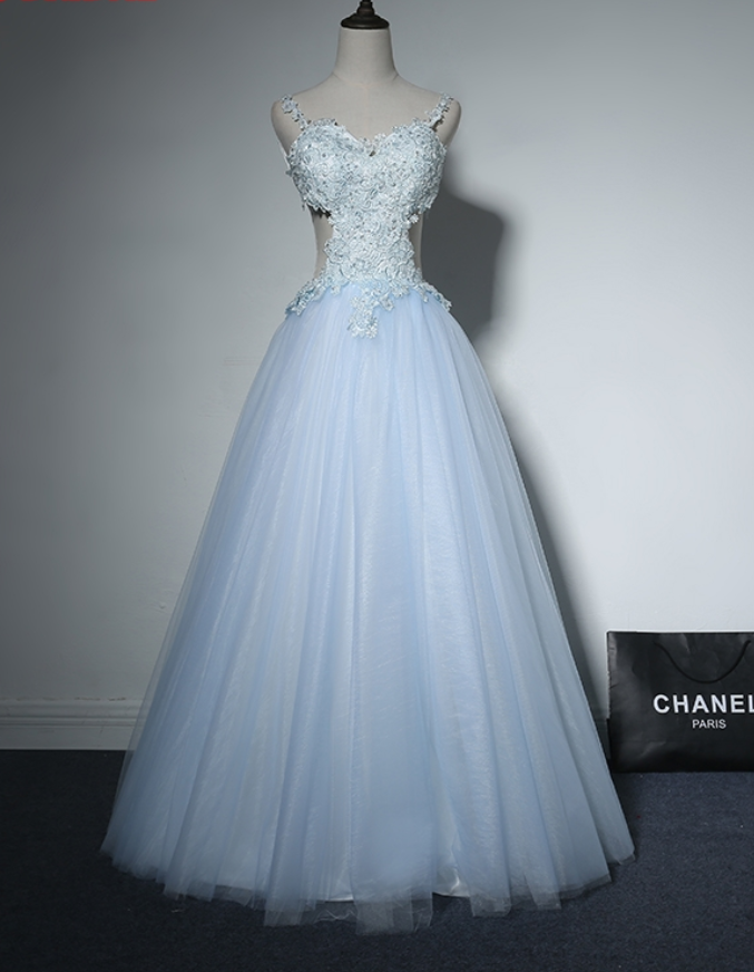 Light Sky Blue Long Prom Dresses Sexy Backless 8th Grade Women Lace ...
