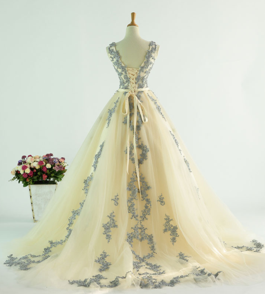 Long Lace Prom Dresses Women Tulle Beaded Formal Evening Dresses For ...