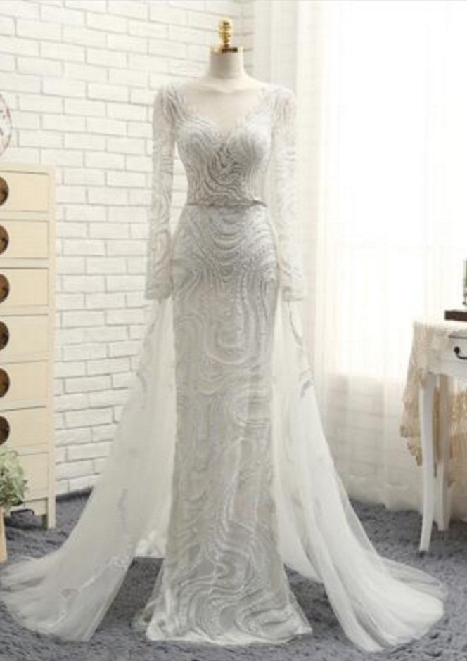 Real Image Luxury Bridal Gown Mermaid Wedding Dresses With Long Sleeve ...