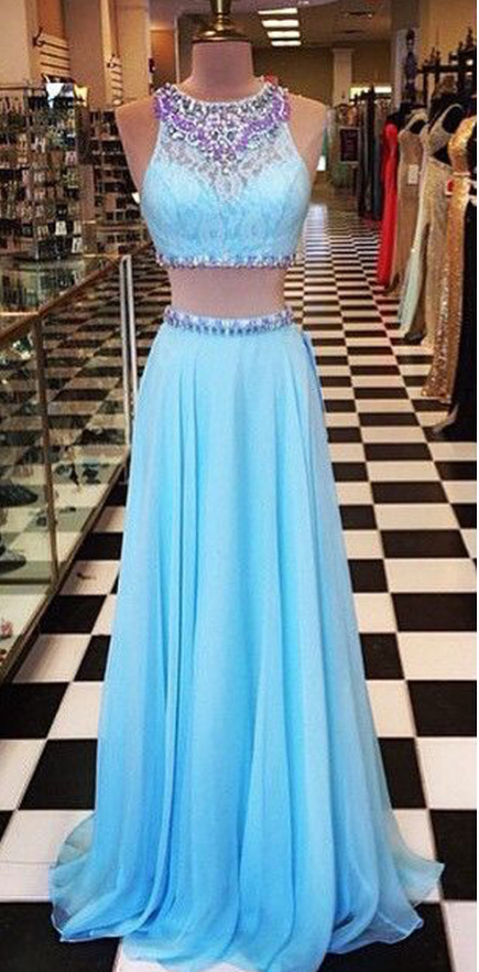 Blue Prom Dress, Two Piece Prom Dresses, Lace Prom Dress, Sexy Formal ...