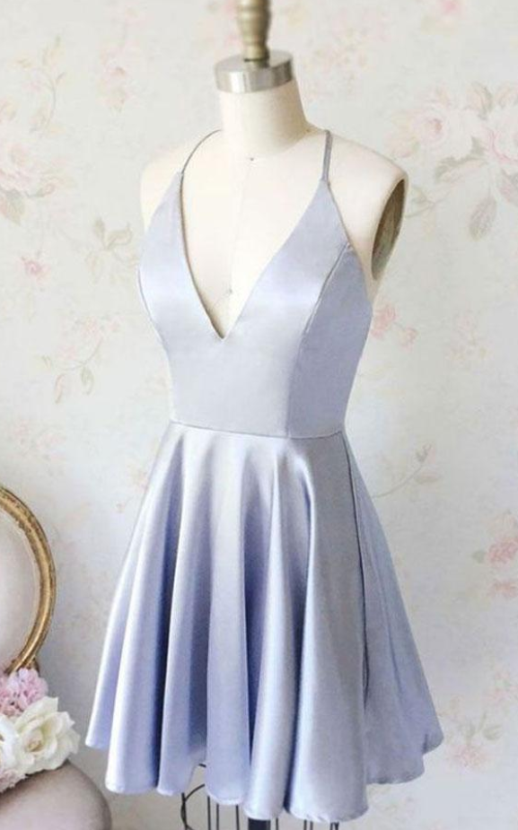 Simple Blue V Neck Short Prom Dress, Blue Homecoming Dress on Luulla