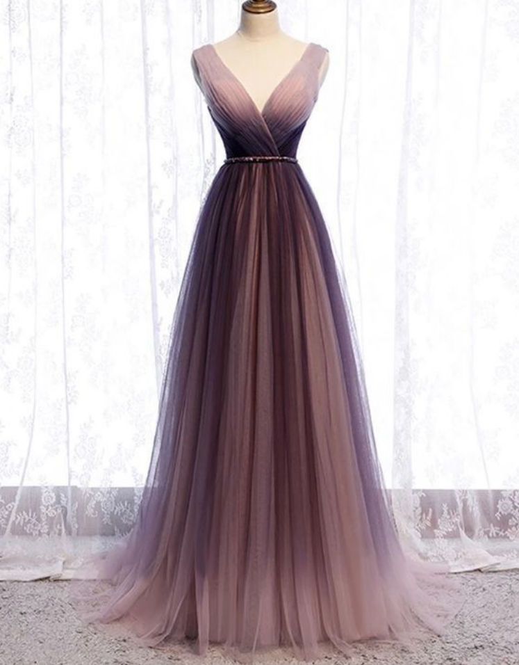 Spring Long V Neck A Line Dress Halter Beaded Evening Dress on Luulla