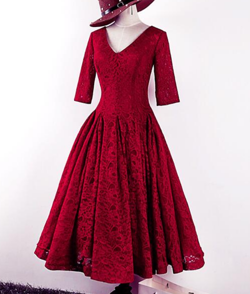 Homecoming Dresses,high Quality Burgundy Lace Wedding Party Dress, Tea ...