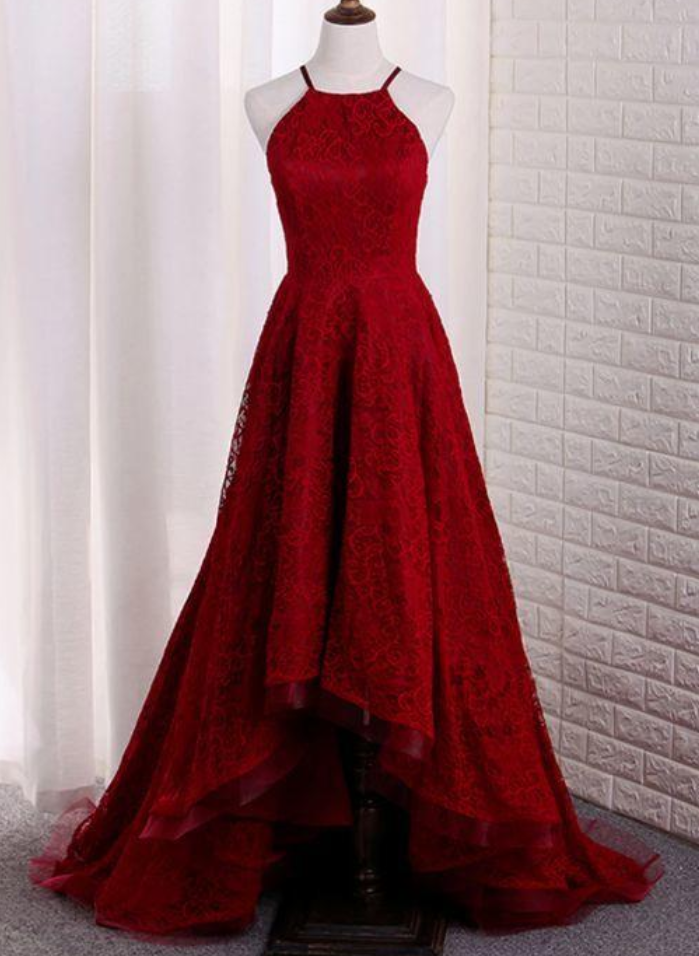 Prom Dresses, Lace Halter Prom Dress High Low Zipper Up on Luulla