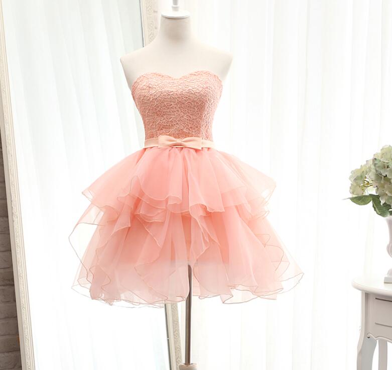 Adorable Pink Chiffon And Ruffle Prom Dresses, Short Party Dresses ...