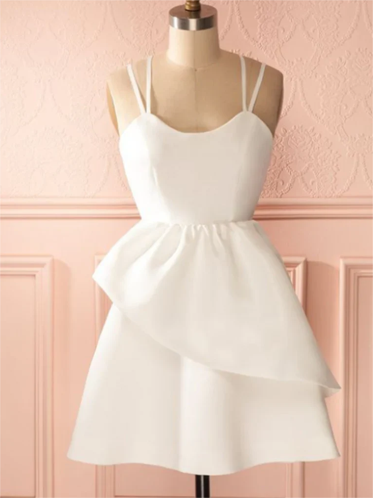 A Line Short Backless Prom Dress With Double Shoulder Strap Formal ...